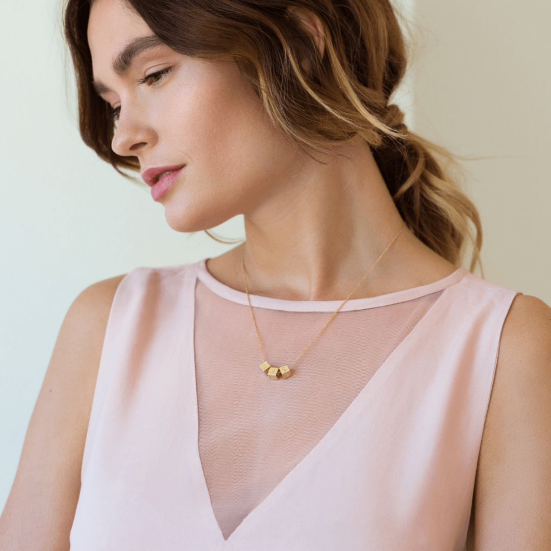 Custom 14k Gold Block Necklace